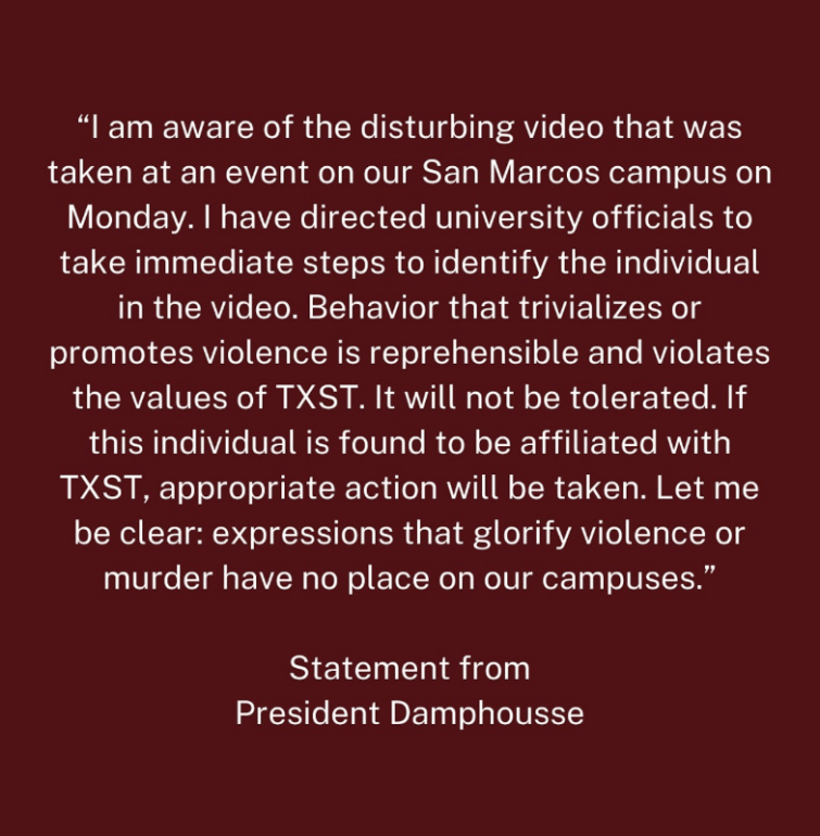 TXST President Damphousse releases statement in response to ongoing ...
